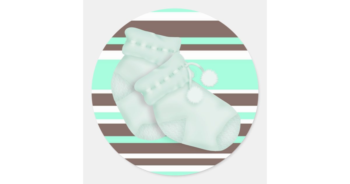 Mint Green Brown Baby Shower Sticker | Zazzle