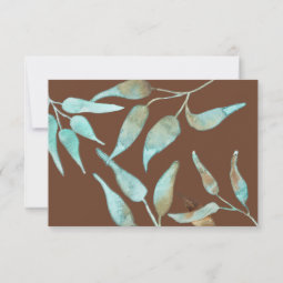 Mint Green, Brown Leaves Wedding RSVP Card | Zazzle