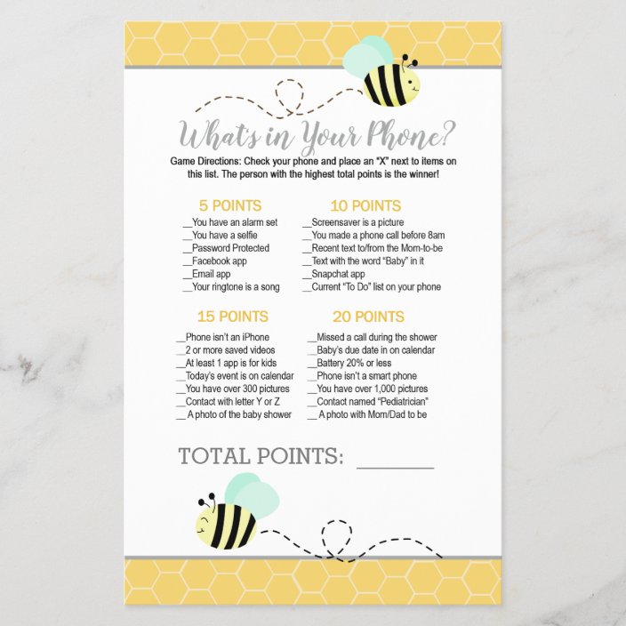 Mint Green Bumble Bee Baby Shower Phone Game | Zazzle.com