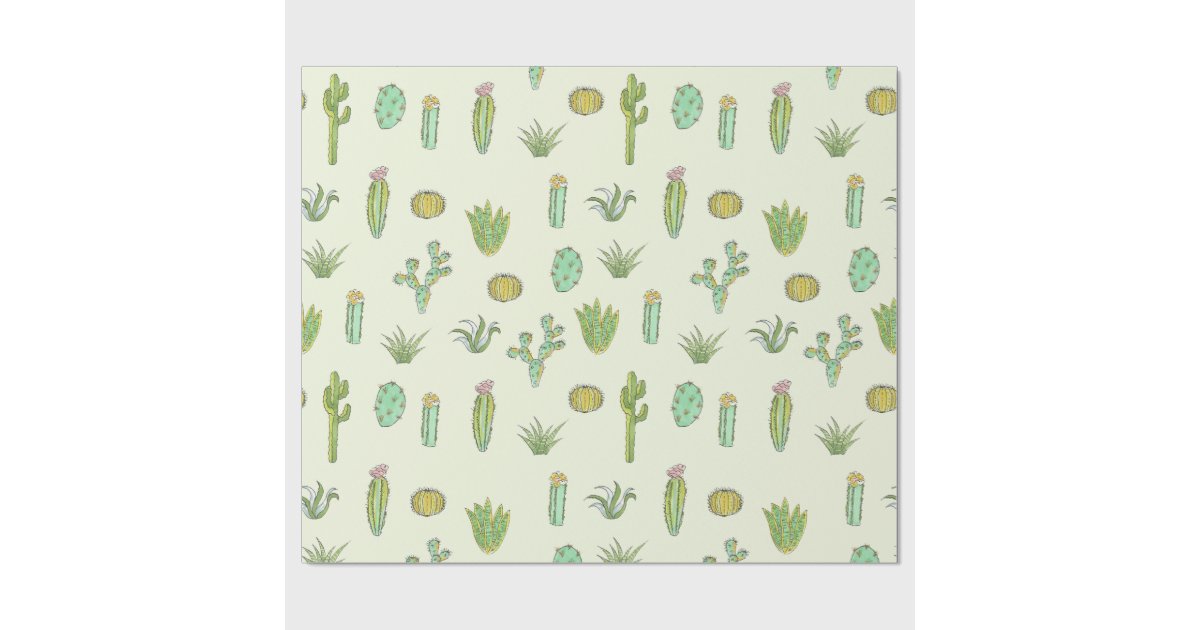 Mint Green Cactus Print Wrapping Paper | Zazzle