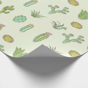 Mint Green Cactus Print Wrapping Paper | Zazzle