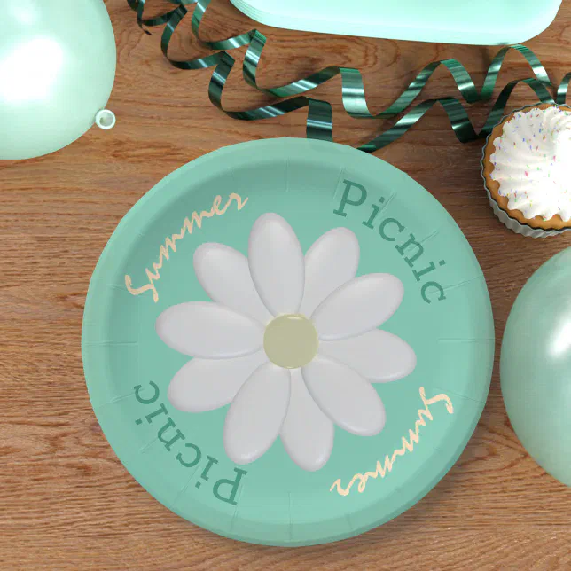Mint Green Daisy Summer Picnic Custom Paper Plates | Zazzle