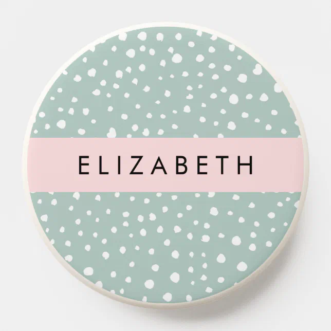 Mint Green Dalmatian Dots, Spots, Your Name PopSocket | Zazzle