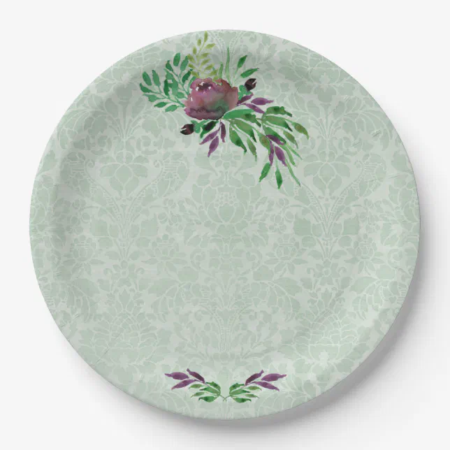Mint Green Damask Custom Paper Plates 9" | Zazzle