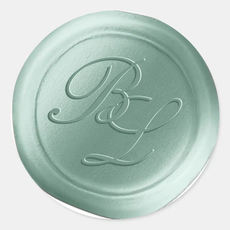 Mint Green Double Monogram Faux Wax Seal Stickers | Zazzle