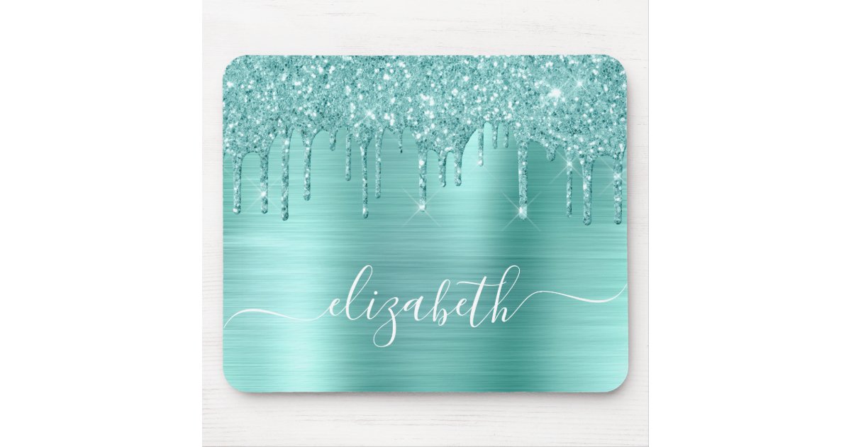 Mint Green Dripping Glitter Monogram Mouse Pad | Zazzle