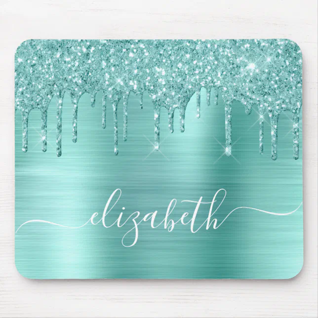 Mint Green Dripping Glitter Monogram Mouse Pad | Zazzle