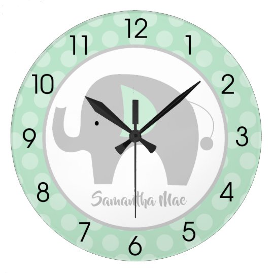 Mint Green Elephant Gender Neutral Nursery Large Clock | Zazzle.com