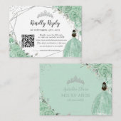 Mint Green Floral Silver Quinceañera QR Code RSVP Enclosure Card | Zazzle