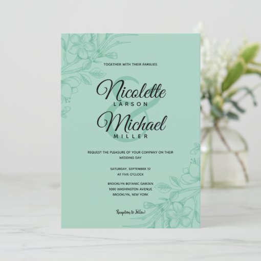 Mint Green Floral Wedding Invitation | Zazzle