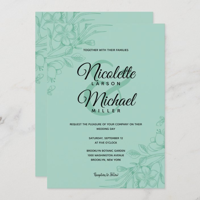 Mint Green Floral Wedding Invitation | Zazzle.com