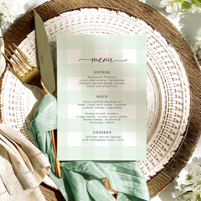Mint Green Gingham Menu | Zazzle