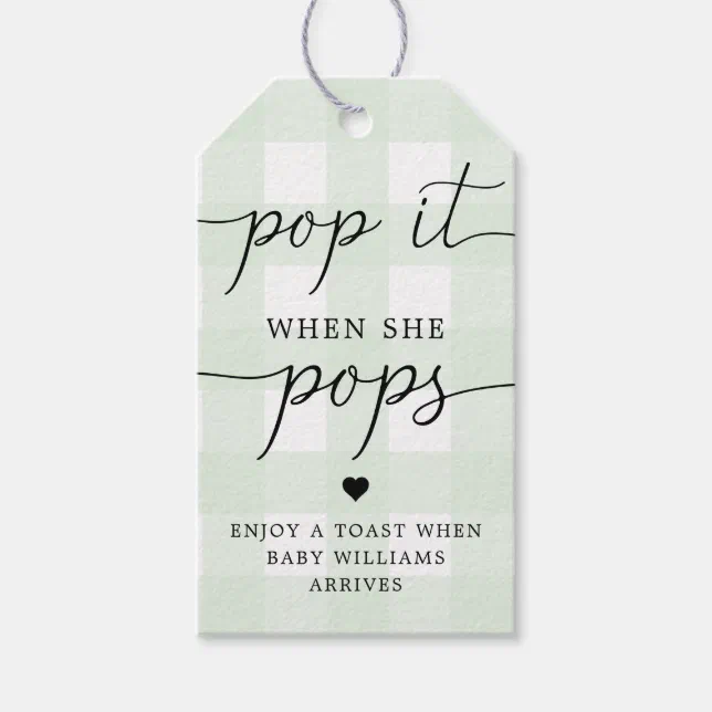 Mint Green Gingham Pop It When She Pops Favor Tag | Zazzle