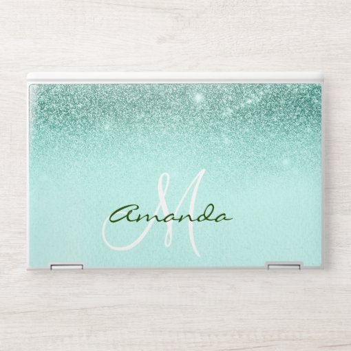 Mint Green Glitter Ombre Personalized Monogram HP Laptop Skin | Zazzle