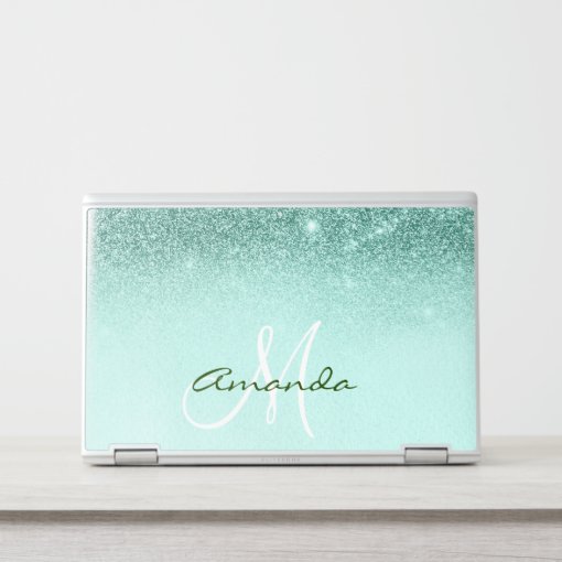 Mint Green Glitter Ombre Personalized Monogram HP Laptop Skin | Zazzle