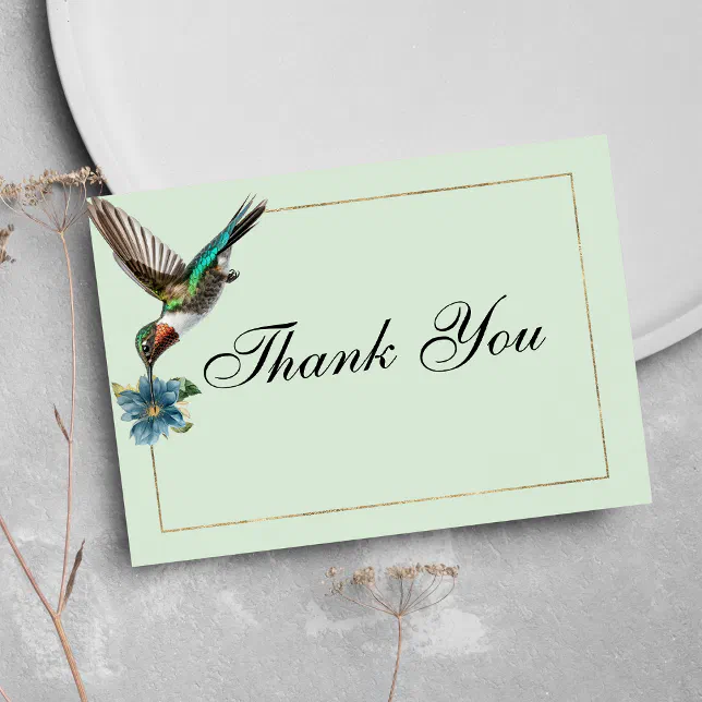 Mint green gold colorful hummingbird Thank You Invitation | Zazzle