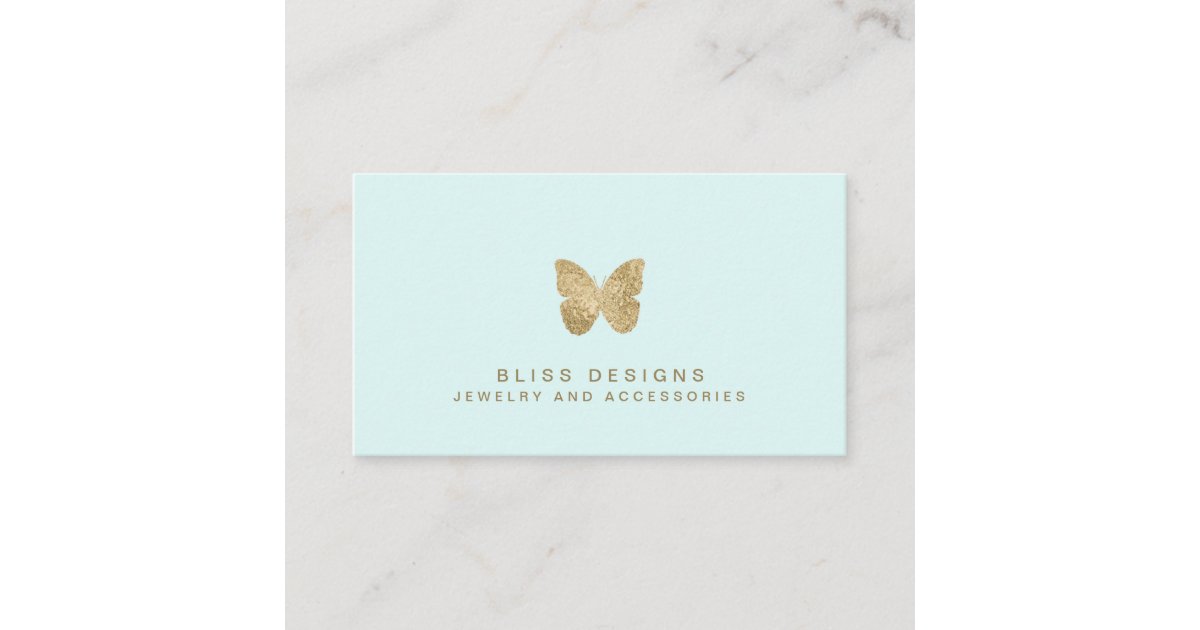 Mint Green Gold Foil Butterfly Elegant Simple Business Card | Zazzle