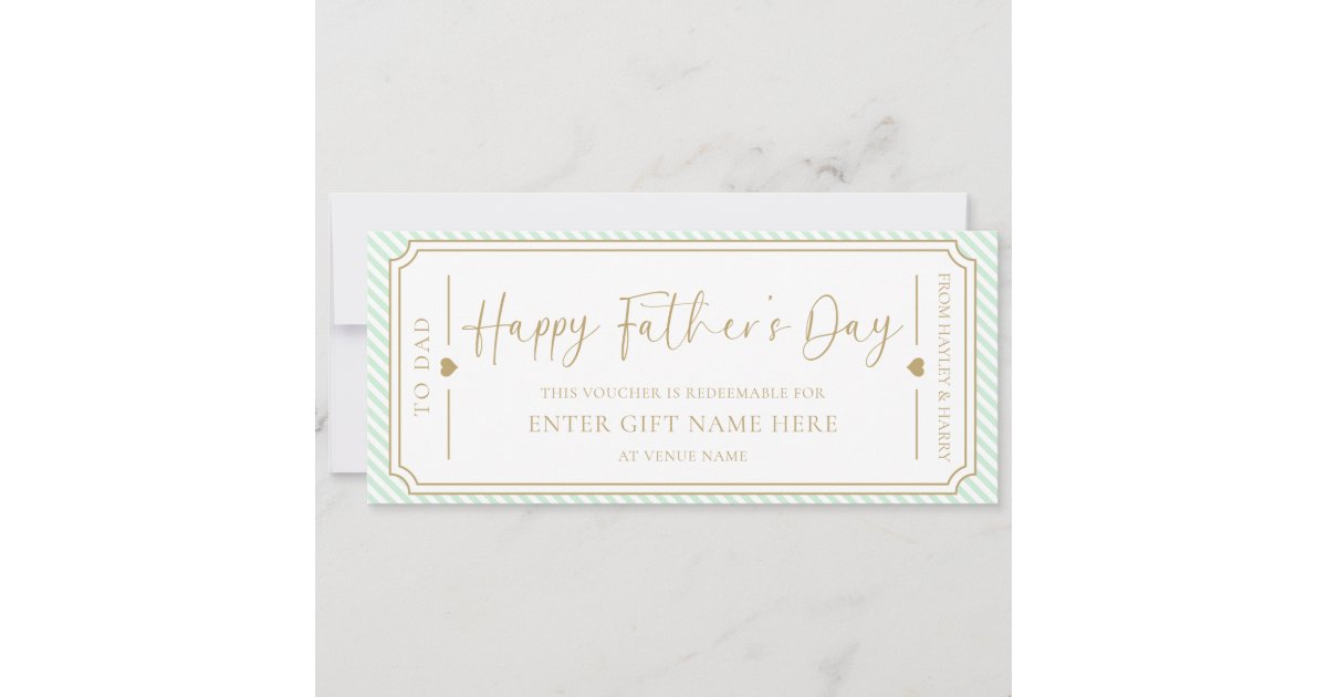 Mint Green Happy Father's Day Gift Voucher Card | Zazzle