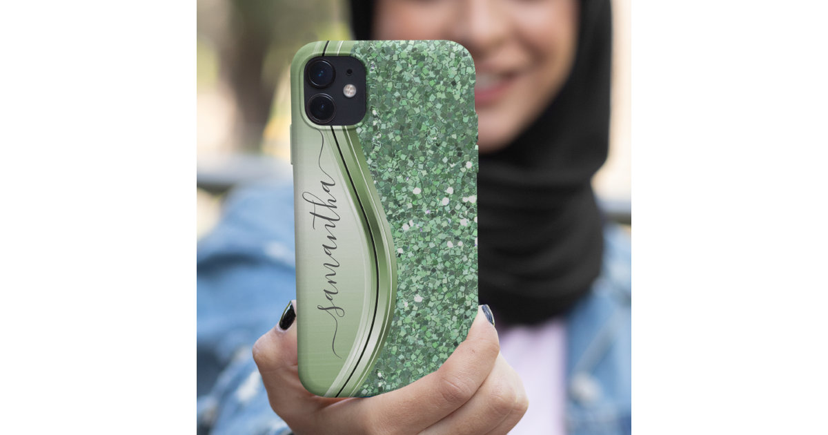 Mint Green Metallic Glitter Bling Handwritten Case-Mate iPhone Case ...