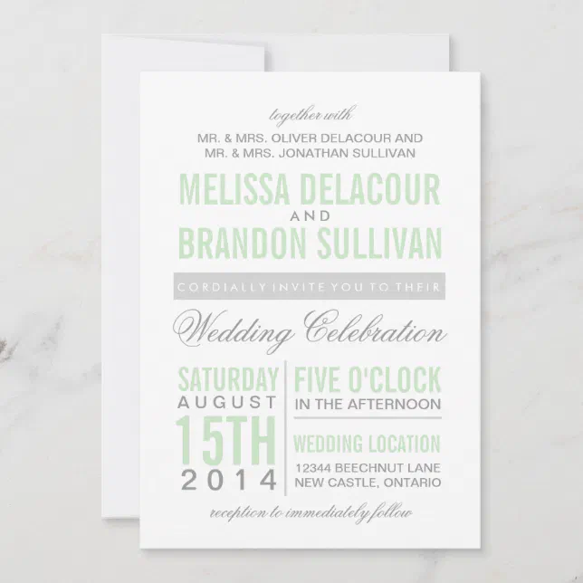 Mint Green Modern Typography Wedding Invitation | Zazzle
