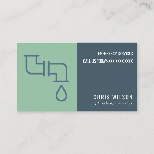 MINT GREEN NAVY PLUMBER SERVICE PIPES PLUMBING BUSINESS CARD | Zazzle