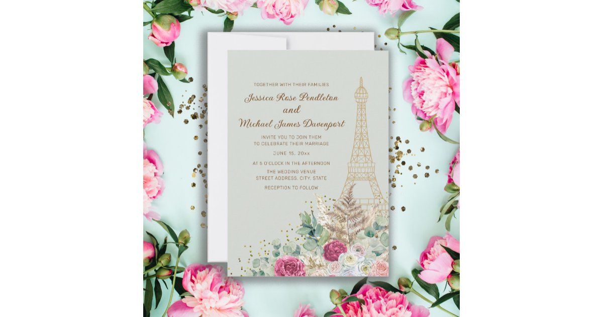 Mint Green Paris Eiffel Tower France Wedding Invitation | Zazzle