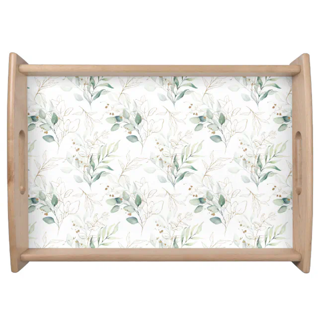 Mint Green Pastel Floral Greenery Pattern Serving Tray | Zazzle