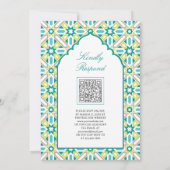 Mint Green Persian Mosaic QR Code Muslim Wedding Invitation | Zazzle