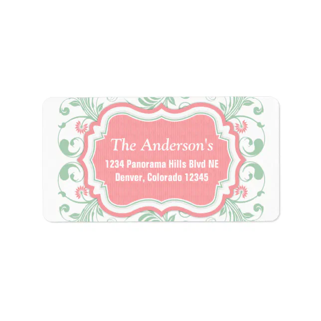 Mint Green Pink Floral Return Address Mailing Label | Zazzle