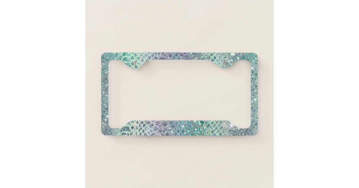 Mint Green Purple Glitter Snake Print License Plate Frame | Zazzle