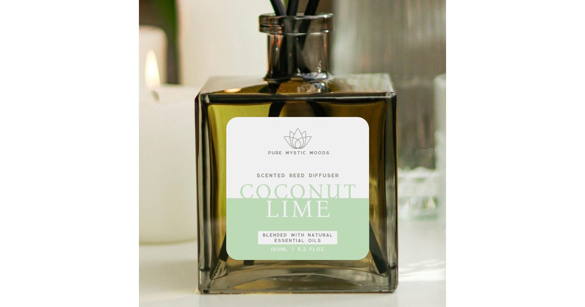 Mint green reed diffuser square sticker | Zazzle