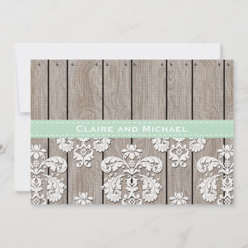 Mint Green Rustic Wood Lace Wedding Invitations | Zazzle