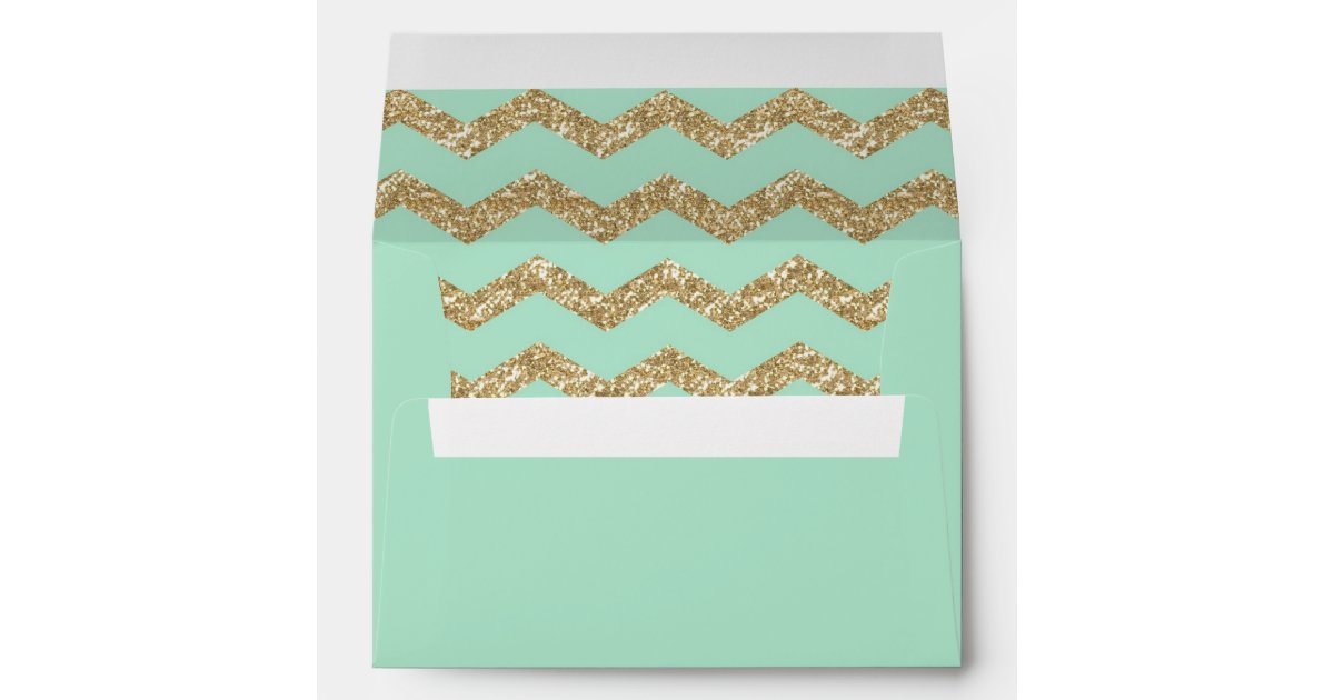 Mint Green Sage Gold Glitter Wedding Pre-Addressed Envelope | Zazzle