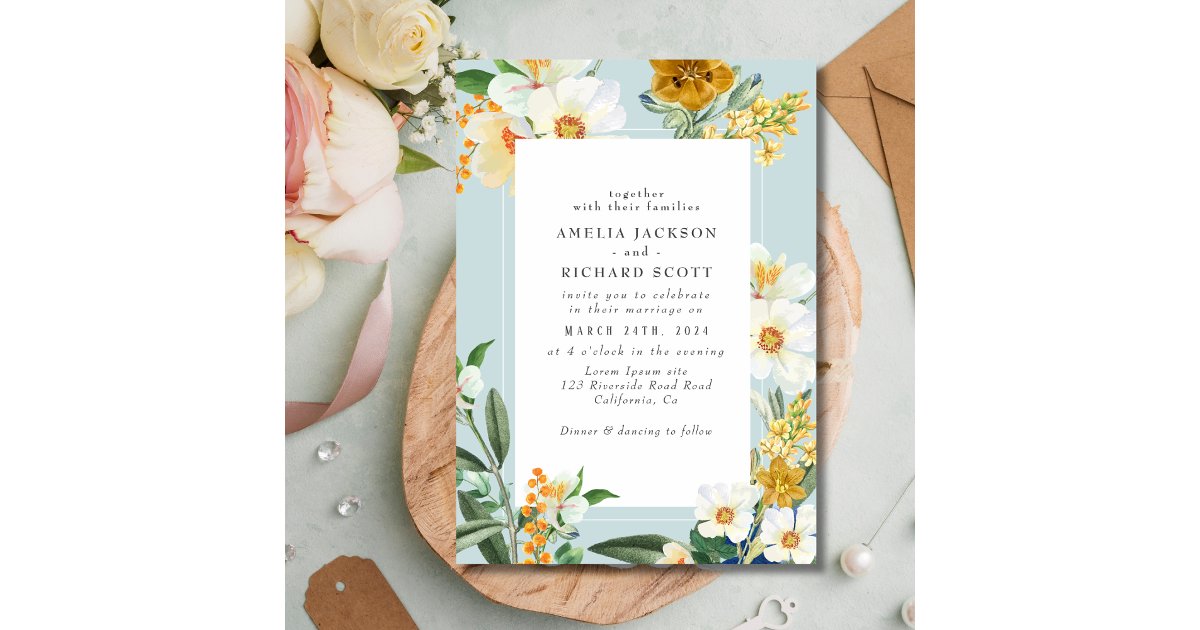 Mint green Spring Garden Wildflowers wedding Invitation | Zazzle