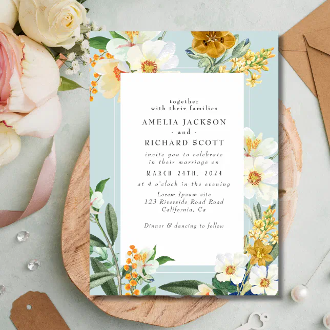 Mint green Spring Garden Wildflowers wedding Invitation | Zazzle