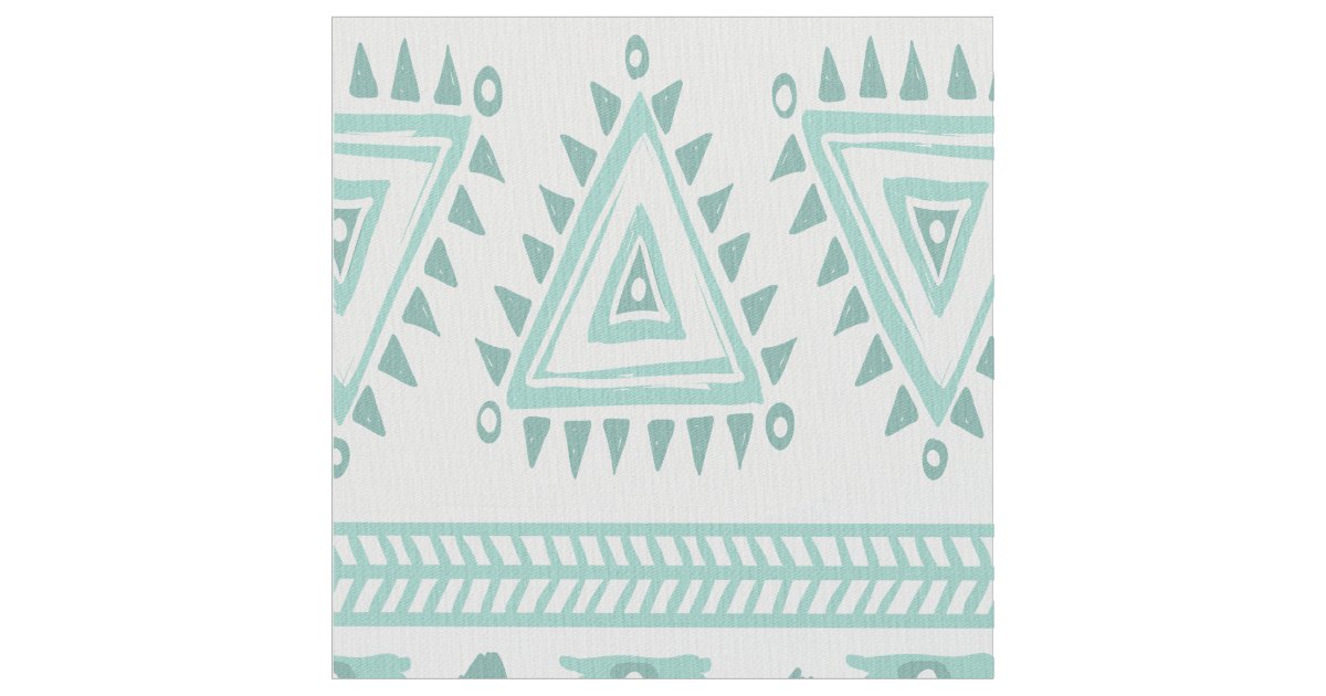 Mint-Green Tribal Geometric Pattern Fabric | Zazzle