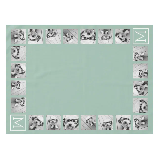 Mint Green Unique Photo Collage Custom Monogram Tablecloth | Zazzle