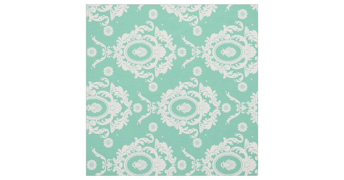 Mint Green Vintage Floral Damask Pattern Fabric | Zazzle