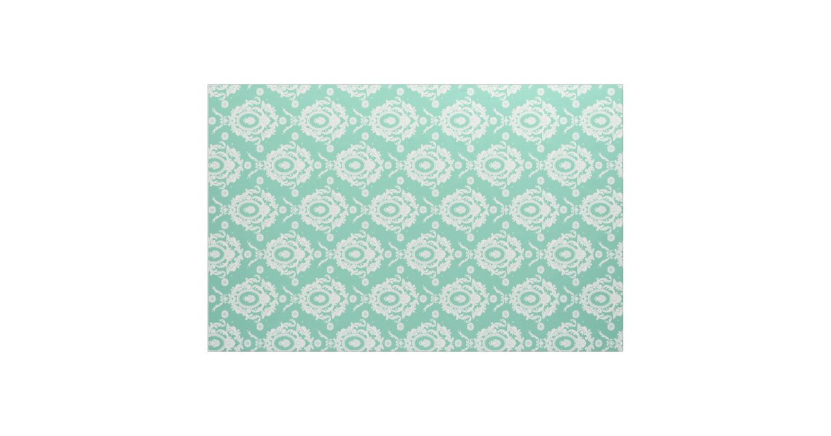 Mint Green Vintage Floral Damask Pattern Fabric | Zazzle