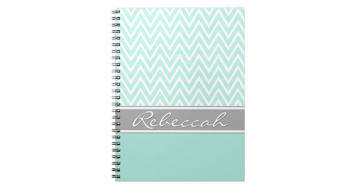 Mint Green White Chevron Zigzag Pattern Gray Name Notebook | Zazzle