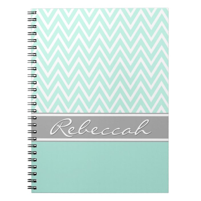 Mint Green White Chevron Zigzag Pattern Gray Name Notebook | Zazzle.com