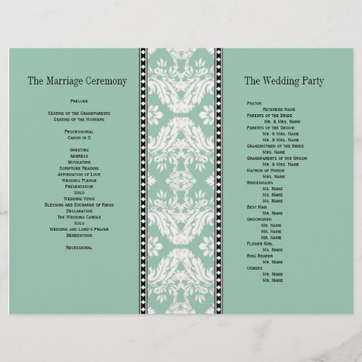 Mint Green White Damask Wedding Program | Zazzle
