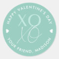 Mint Green XOXO Personalized Valentine's Day Classic Round Sticker | Zazzle
