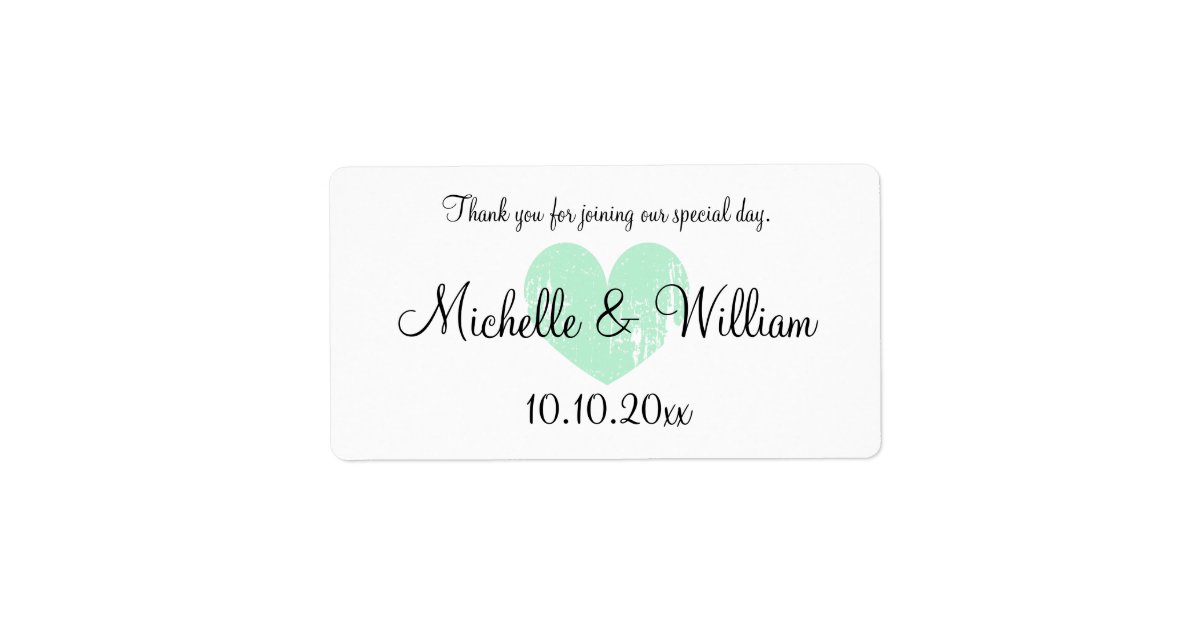 Mint heart favor wedding water bottle labels | Zazzle