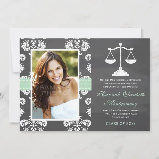 MINT LAW SCHOOL CHALKBOARD GRADUATION ANNOUNCEMENT | Zazzle