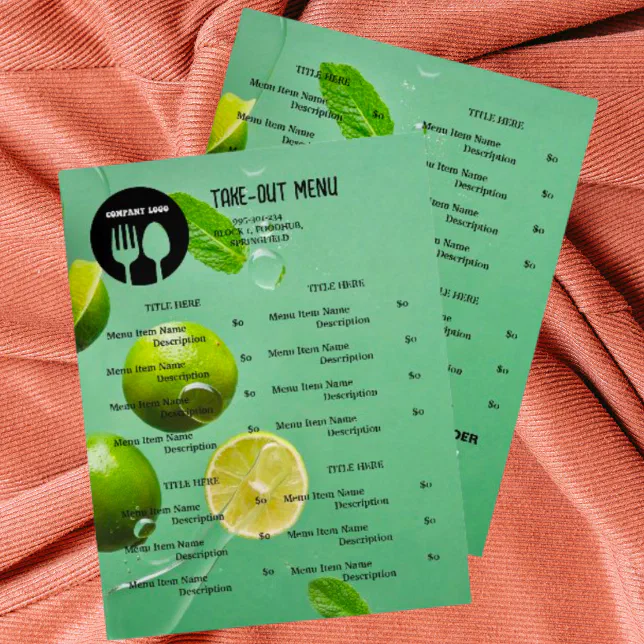 Mint Lime Restaurant Take Out Menu with QR Code Flyer | Zazzle