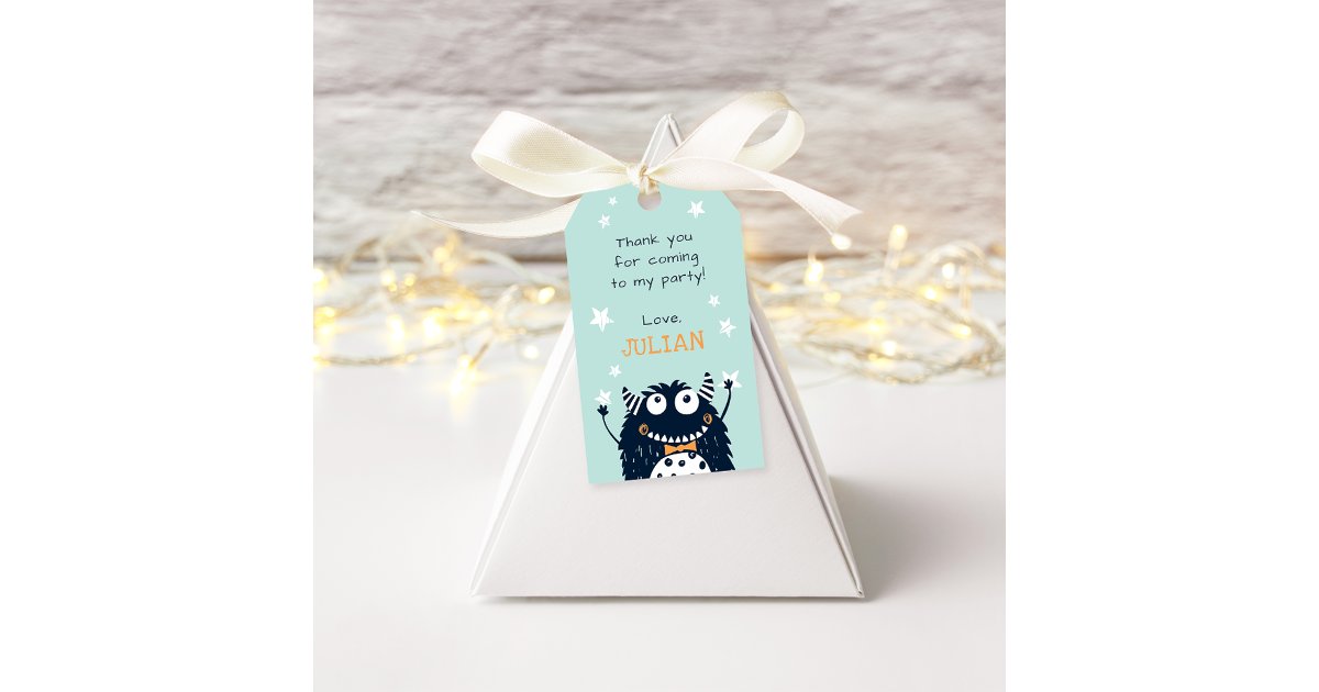 Mint | Little Monster Birthday Party Favor Tags | Zazzle