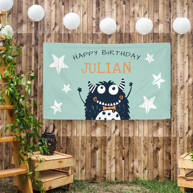 Mint | Little Monster Personalized Birthday Party Banner | Zazzle