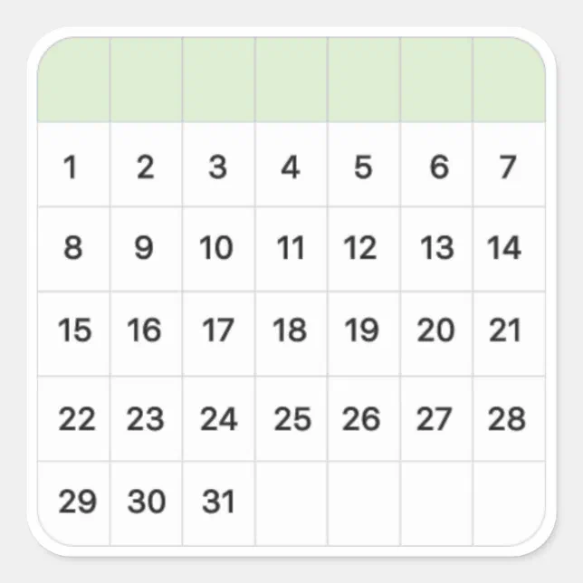 Mint Monthly Calendar Square Sticker | Zazzle