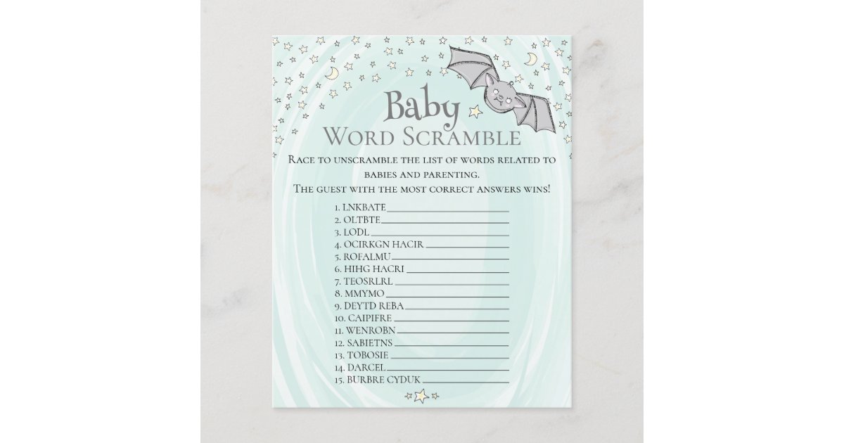 Mint Neutral Baby Word Scramble Baby Shower Game | Zazzle